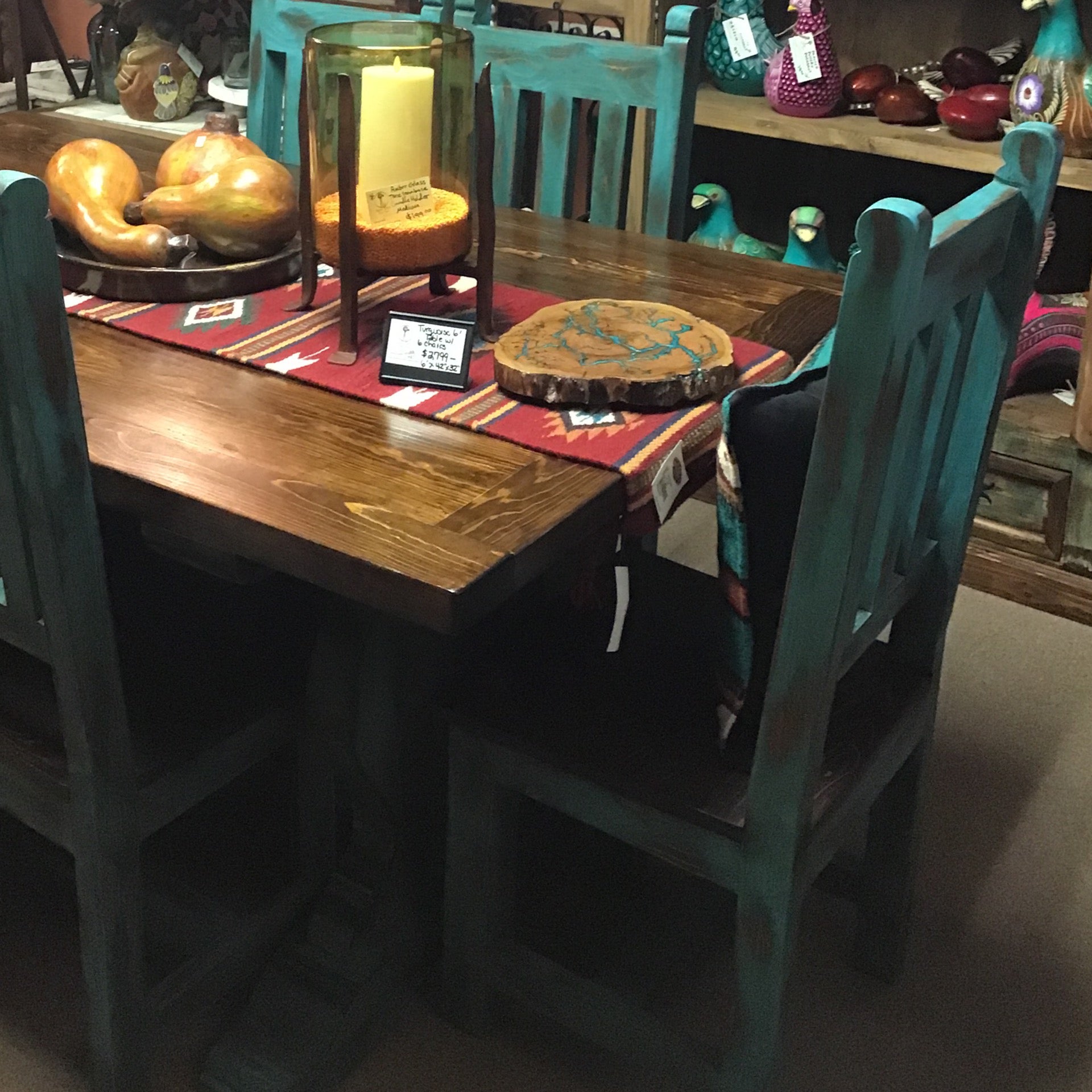 Turquoise 6 Foot Dining Table with 6 Chairs | Agave Ranch