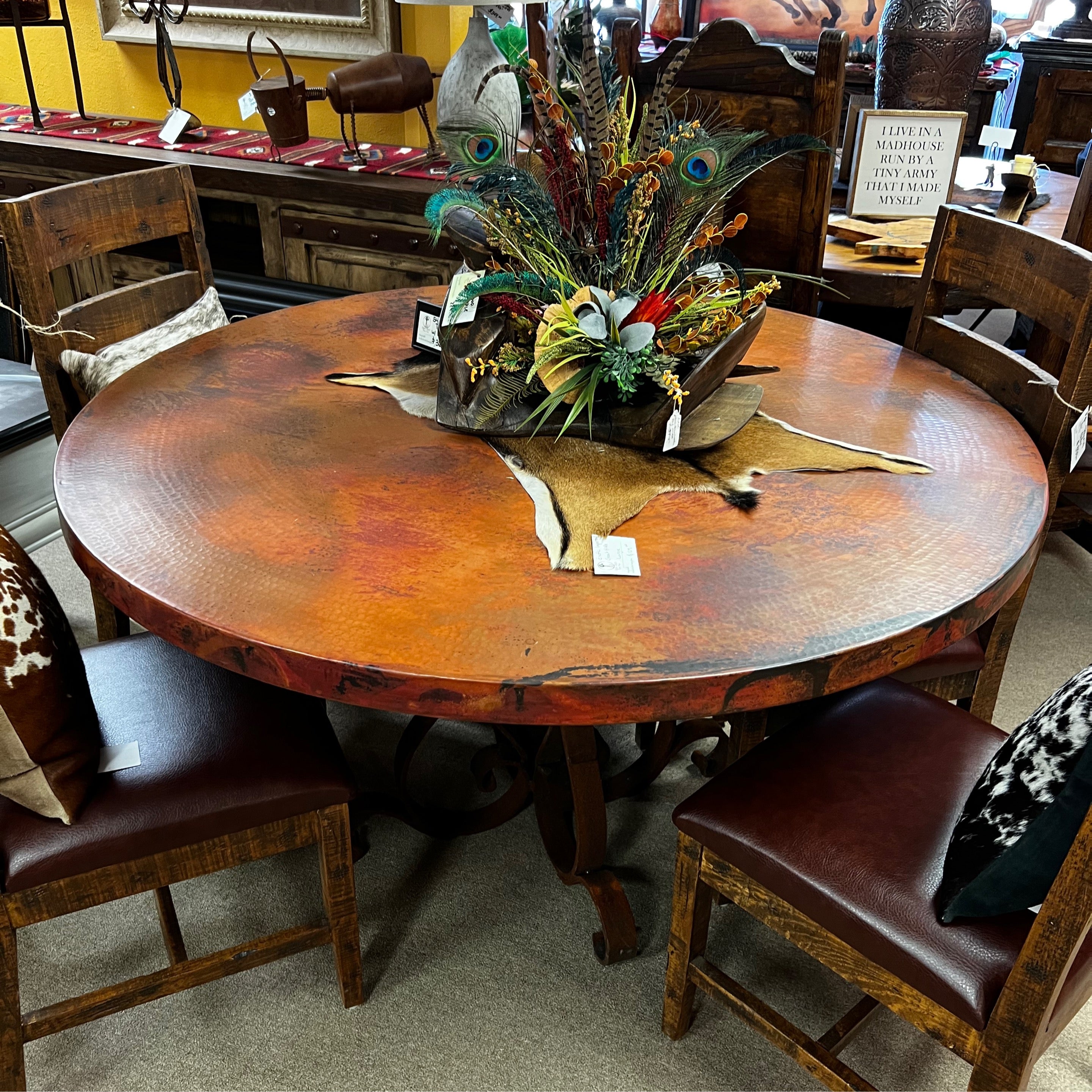54” Round Copper Table w/ wood base | Agave Ranch