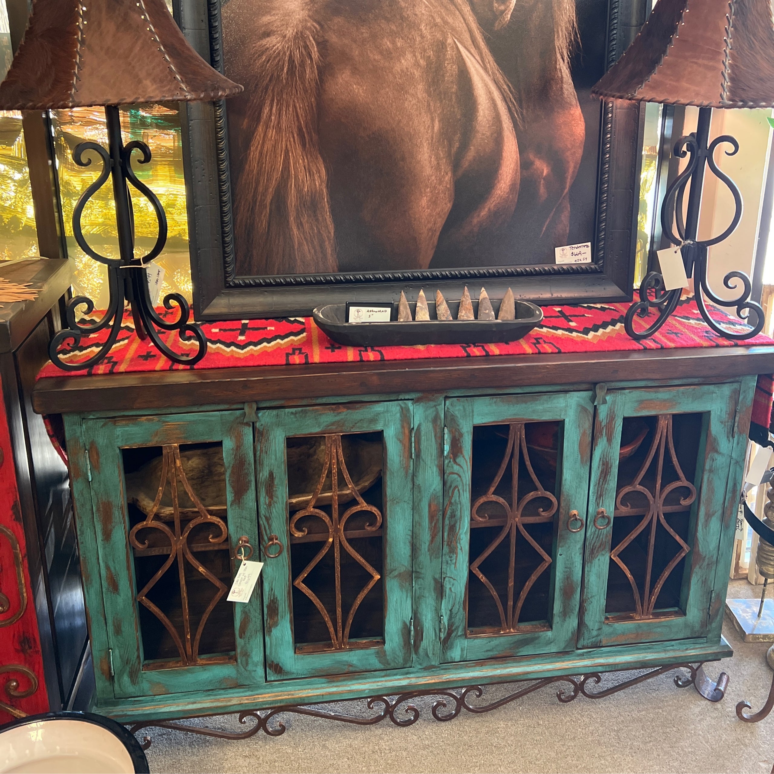 5 Foot Turquoise Console with Open Doors | Agave Ranch