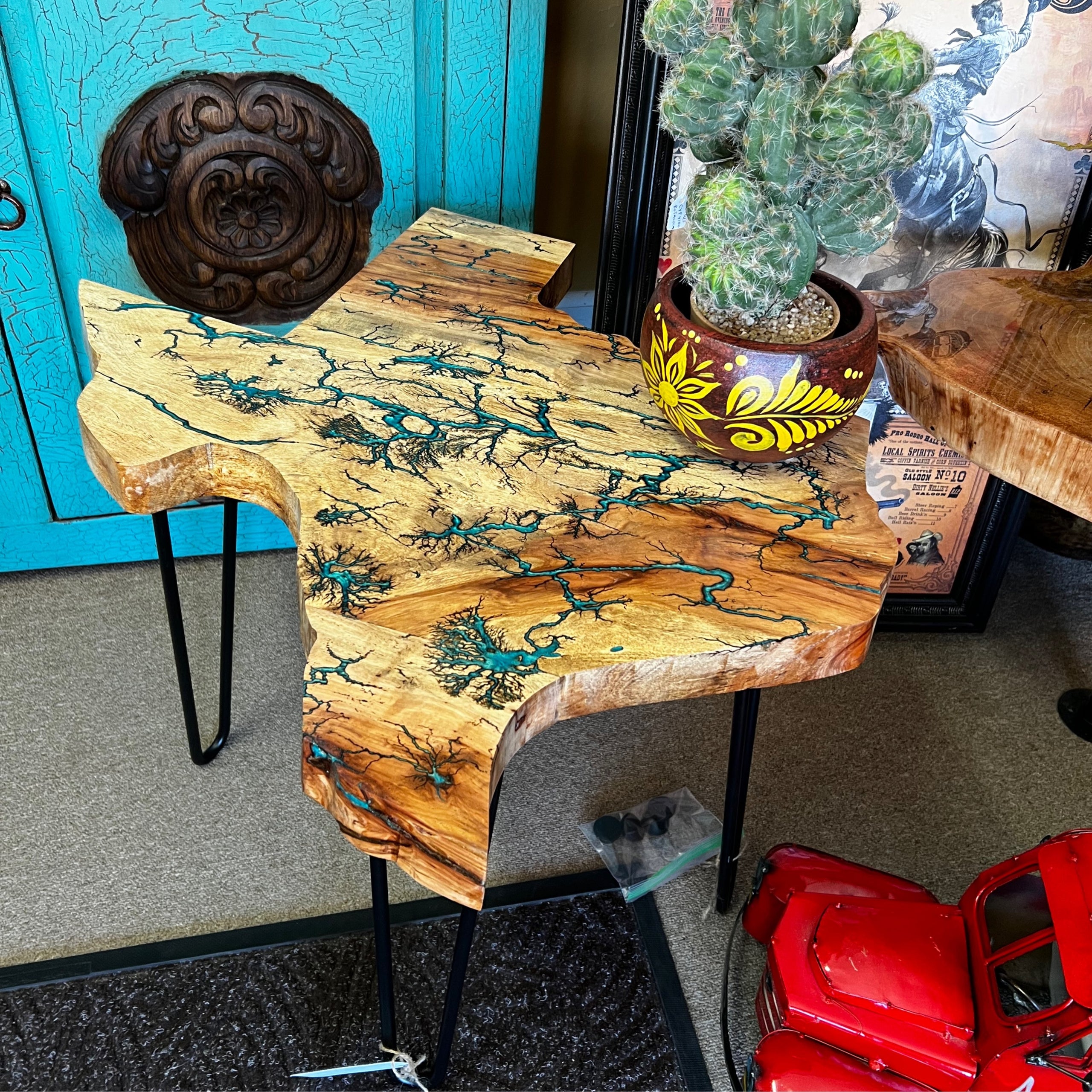 Large Texas Pecan Table w/ Turquoise Epoxy | Agave Ranch