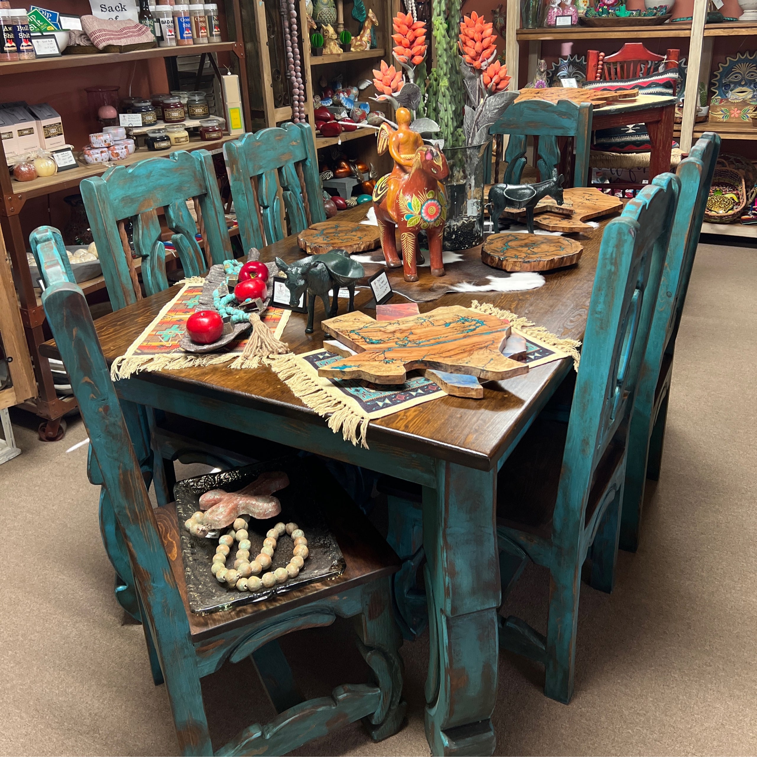 Turquoise 6 Foot Dinning Table w/6 Chairs | Agave Ranch