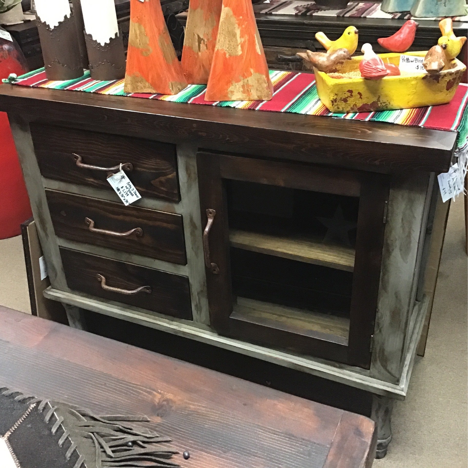 Grey 3 Drawer w/ Glass Console | Agave Ranch