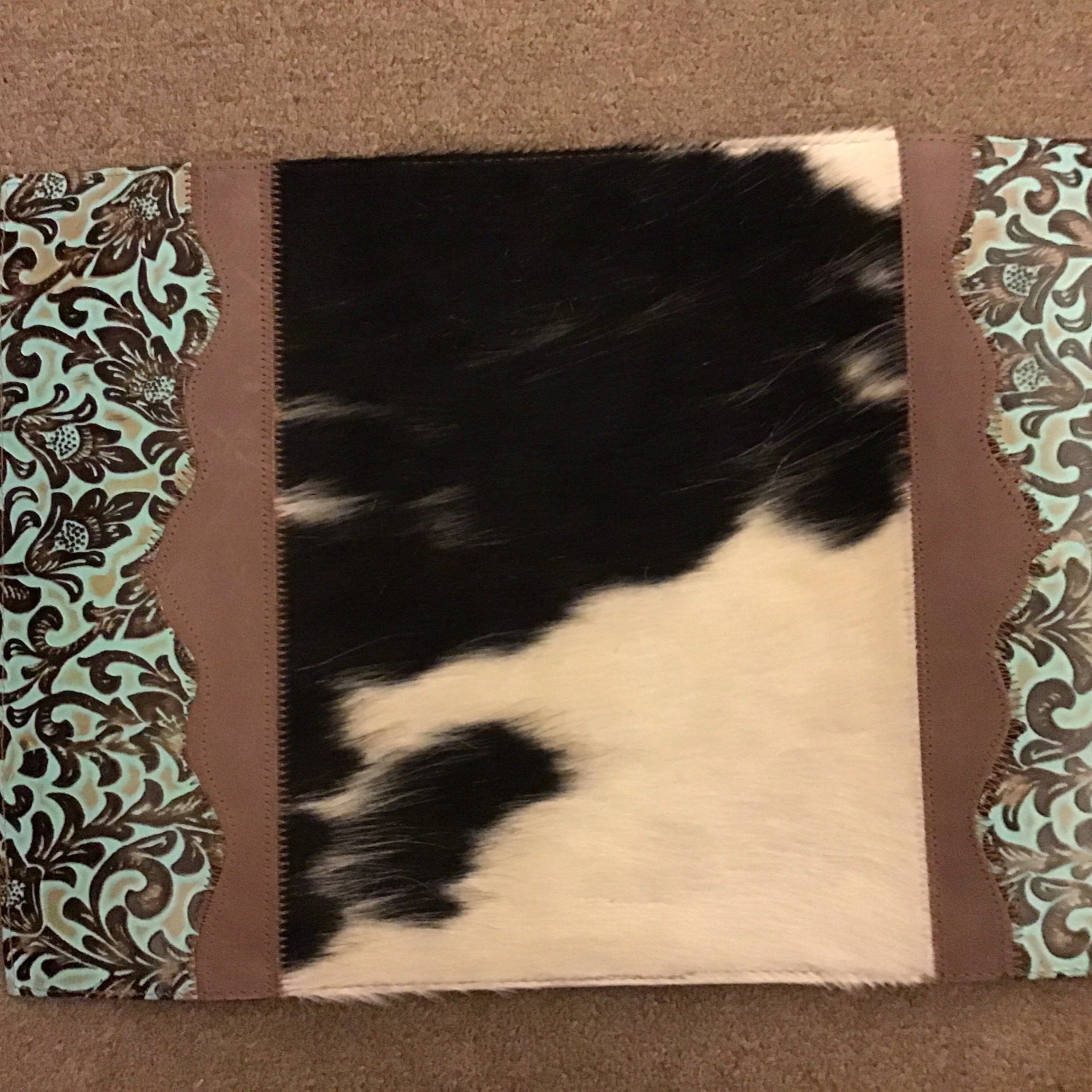 Placemat-Turquoise Tooled Leather Trim | Agave Ranch