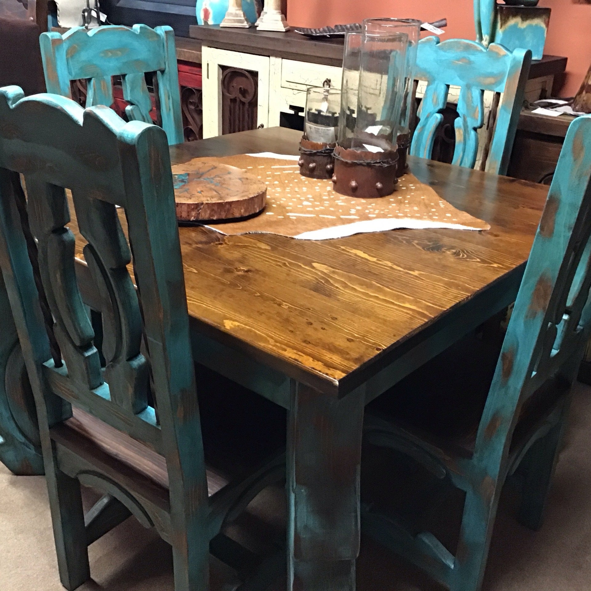 4 Foot Table with Four Chairs (turquoise) | Agave Ranch